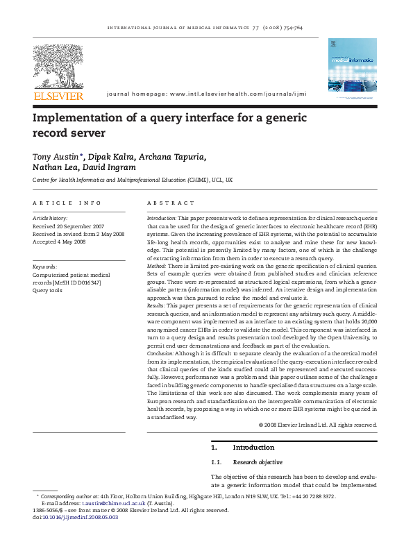 Pdf Implementation Of A Query Interface For A Generic Record Server