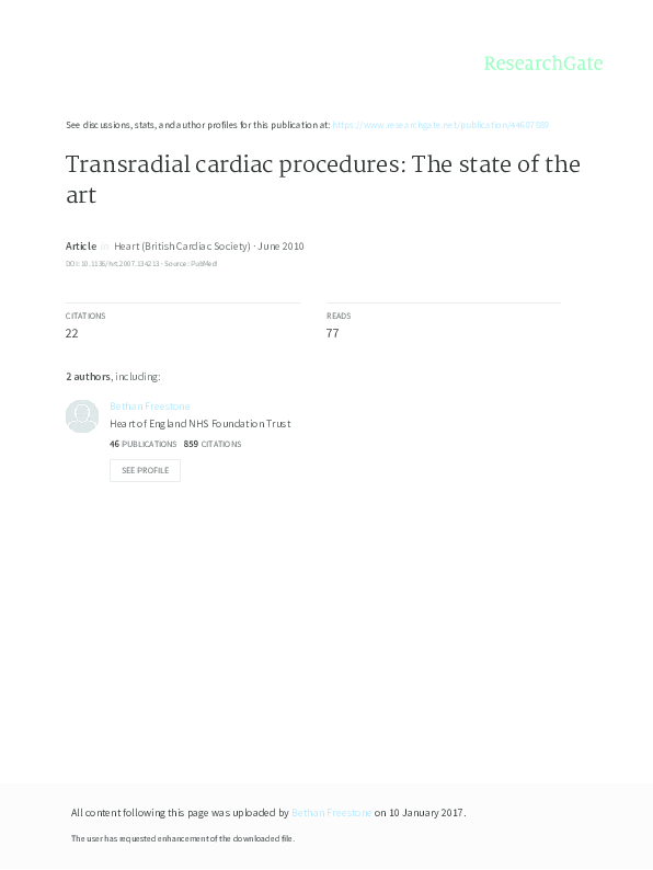(PDF) Transradial cardiac procedures: the state of the art