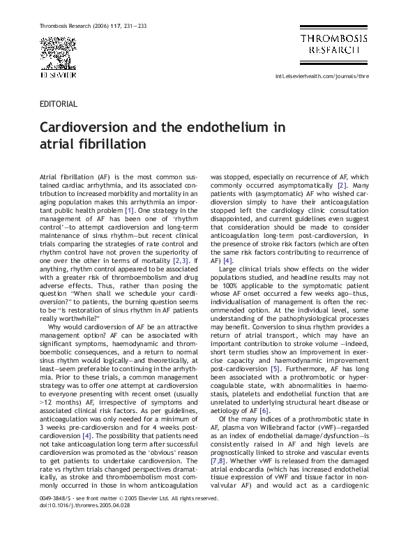 (PDF) Cardioversion and the endothelium in atrial fibrillation