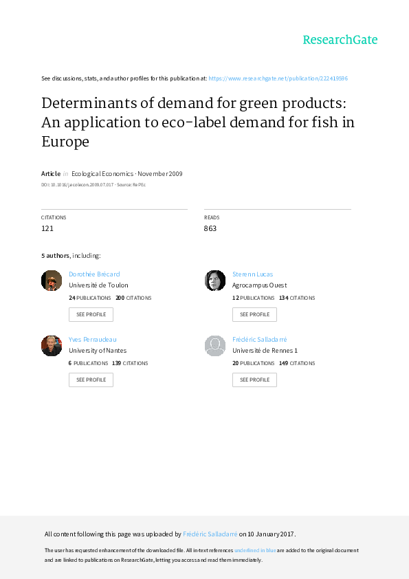 (PDF) Determinants of demand for green products: An application to eco ...