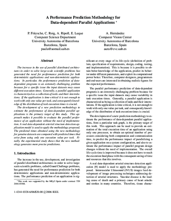 (PDF) A performance prediction methodology for data-dependent parallel applications