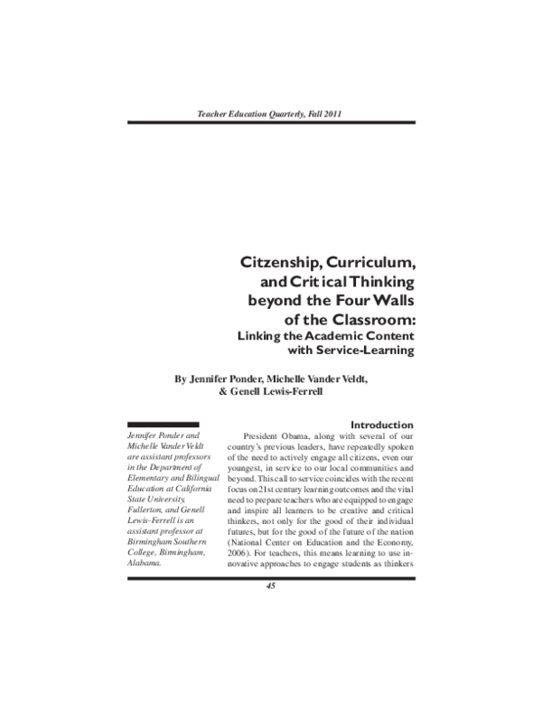 (PDF) Citizenship, Curriculum, and Critical Thinking beyond the Four ...