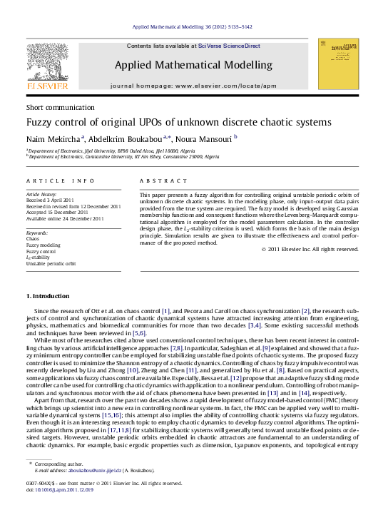 Pdf Fuzzy Control Of Original Upos Of Unknown Discrete Chaotic Systems