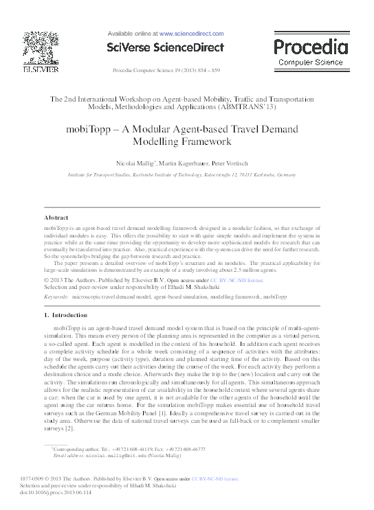 (PDF) mobiTopp – A Modular Agent-based Travel Demand Modelling Framework | Martin Kagerbauer ...