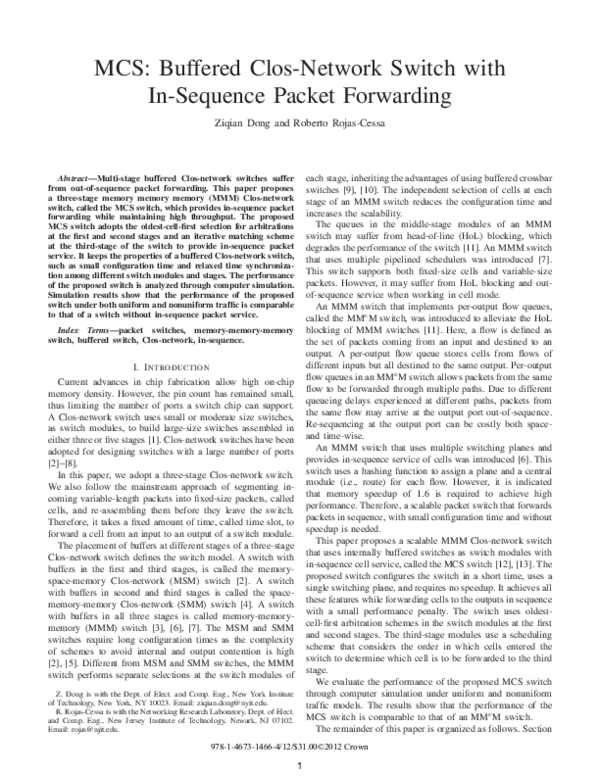 (PDF) MCS: Buffered Clos-Network Switch with In-Sequence Packet Forwarding
