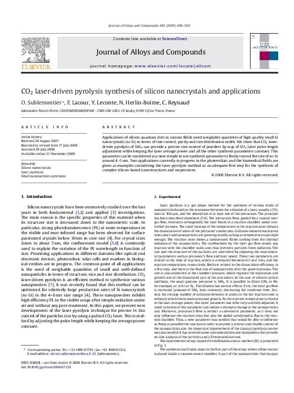 (PDF) CO2 laser-driven pyrolysis synthesis of silicon nanocrystals and ...