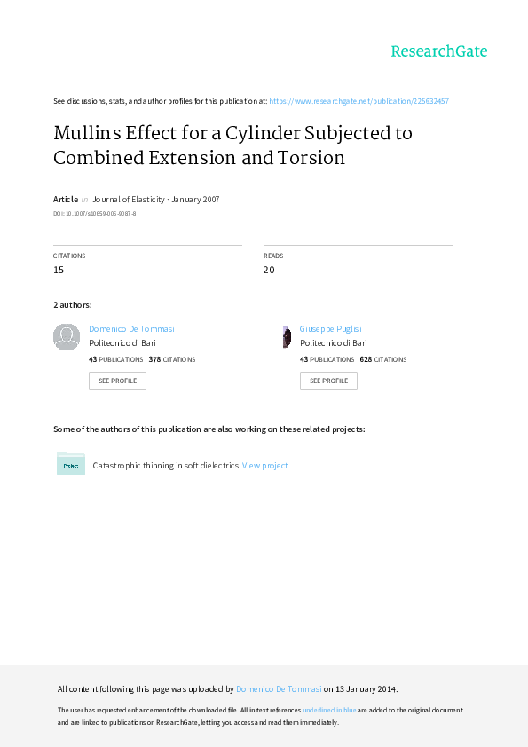 (PDF) Mullins effect for a cylinder subjected to combined extension and ...