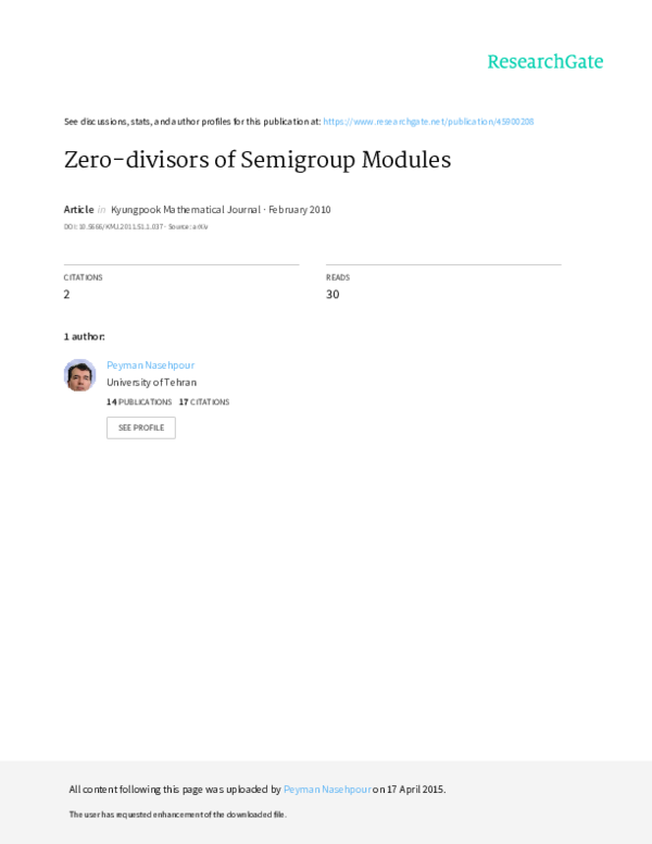 (PDF) Zero-divisors of semigroup modules