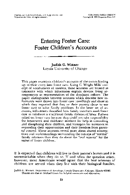(PDF) Entering foster care: Foster children's accounts* 1