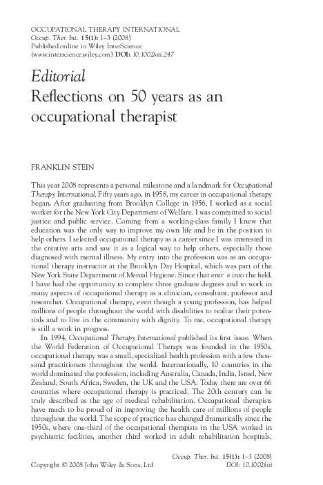 (PDF) Reflections on 50 years as an occupational therapist