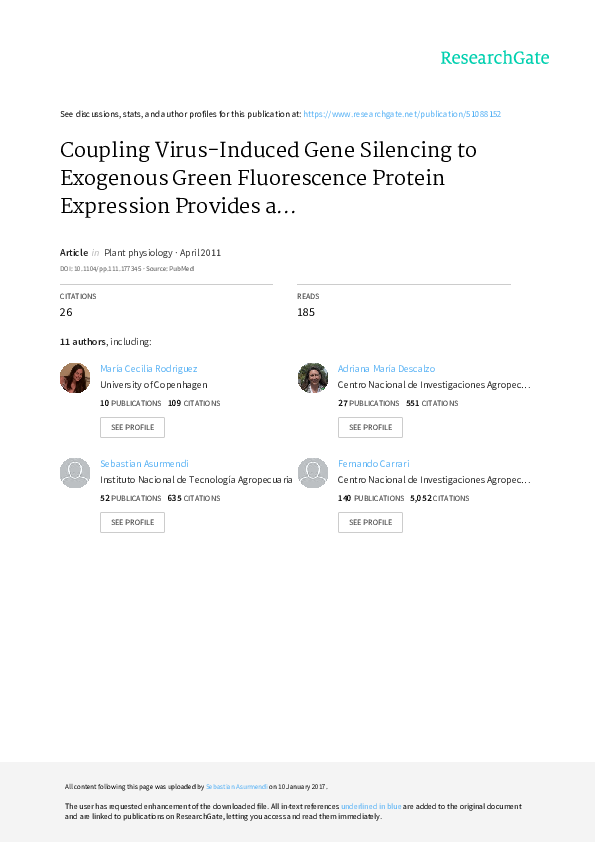 (PDF) Coupling Virus-Induced Gene Silencing to Exogenous Green ...