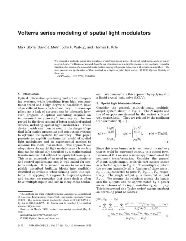 (PDF) Volterra series modeling of spatial light modulators