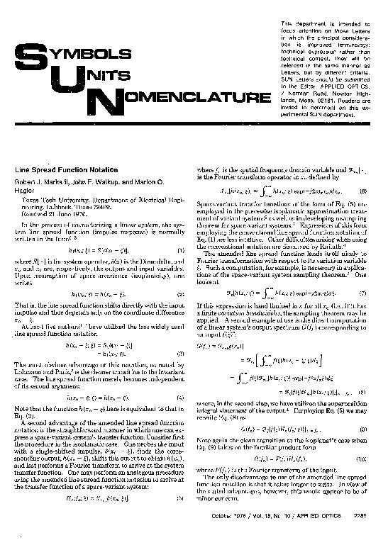 (PDF) Line spread function notation