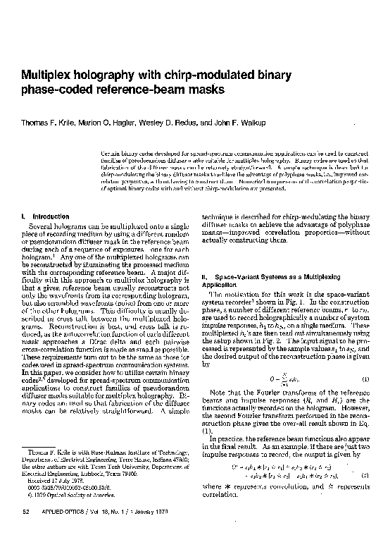 (PDF) Multiplex holography with chirp-modulated binary phase-coded reference-beam masks