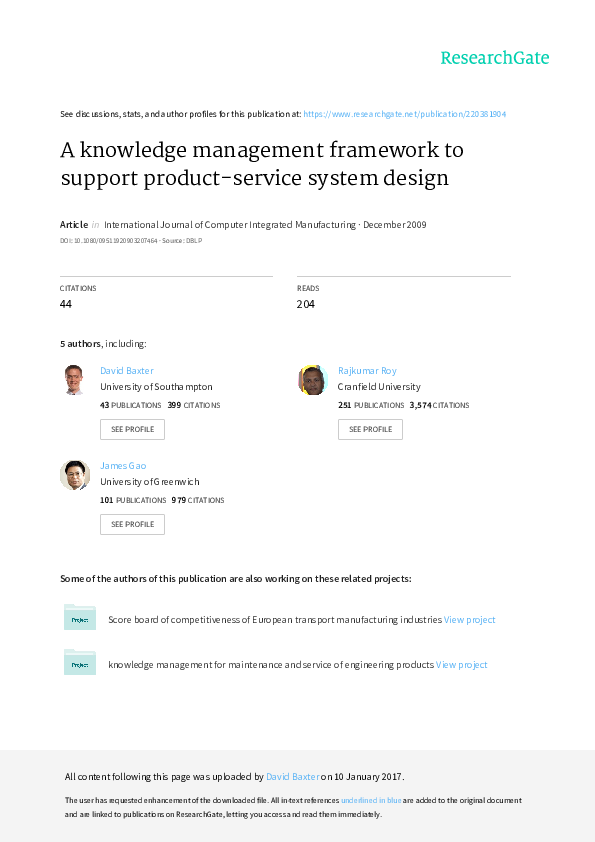 (PDF) A knowledge management framework to support product-service ...