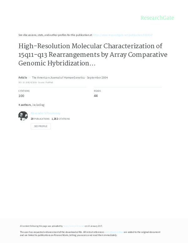 (PDF) High-Resolution Molecular Characterization of 15q11-q13 Rearrangements by Array ...