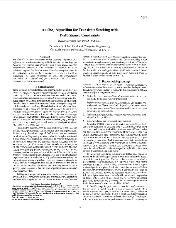 Pdf An On Algorithm For Transistor Stacking With Performance Constraints