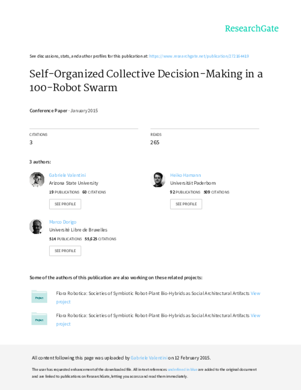 (PDF) Self-Organized Collective Decision-Making in a 100-Robot Swarm