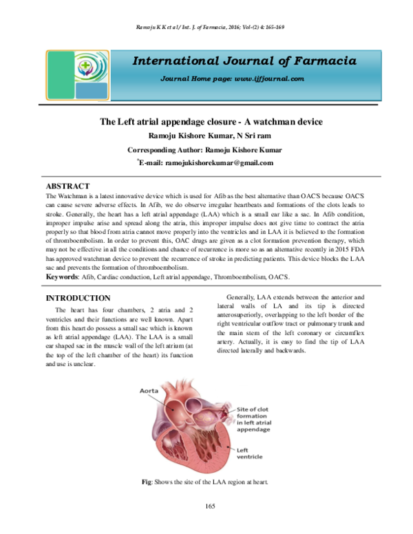 Pdf The Left Atrial Appendage Closure A Watchman Device 7075