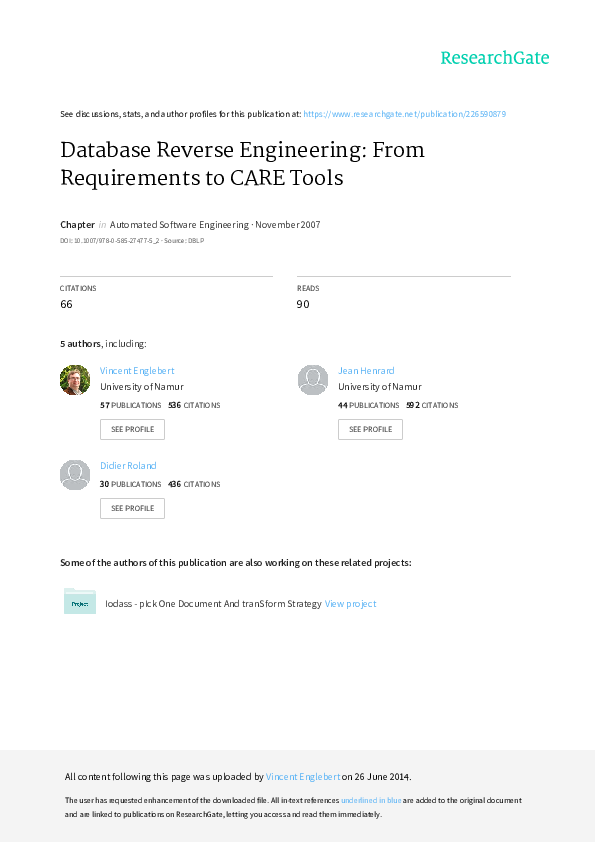 (PDF) Database reverse engineering: From requirements to CARE tools