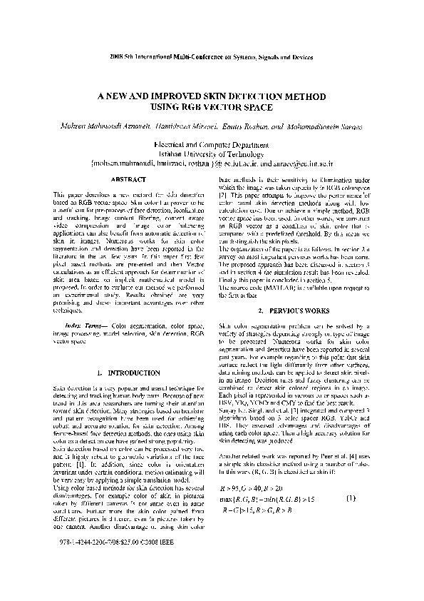 (PDF) A new and improves skin detection method using RGB vector space