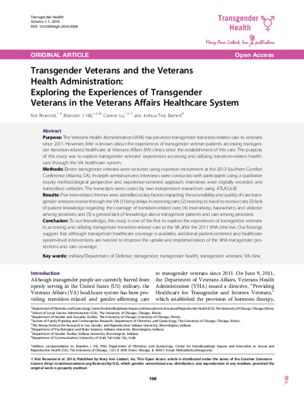 (PDF) Transgender Health Care in the U.S. Military and Veterans Health ...