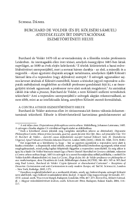 (PDF) Burchard de Volder (és ifj. Köleséri Sámuel) ateisták ellen írt ...