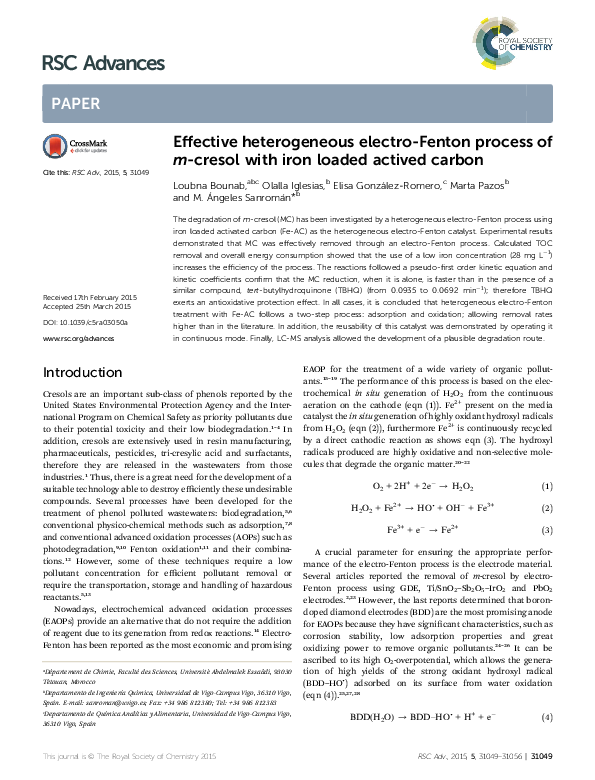 (PDF) Effective heterogeneous electro-Fenton process of m-cresol with iron loaded actived carbon ...
