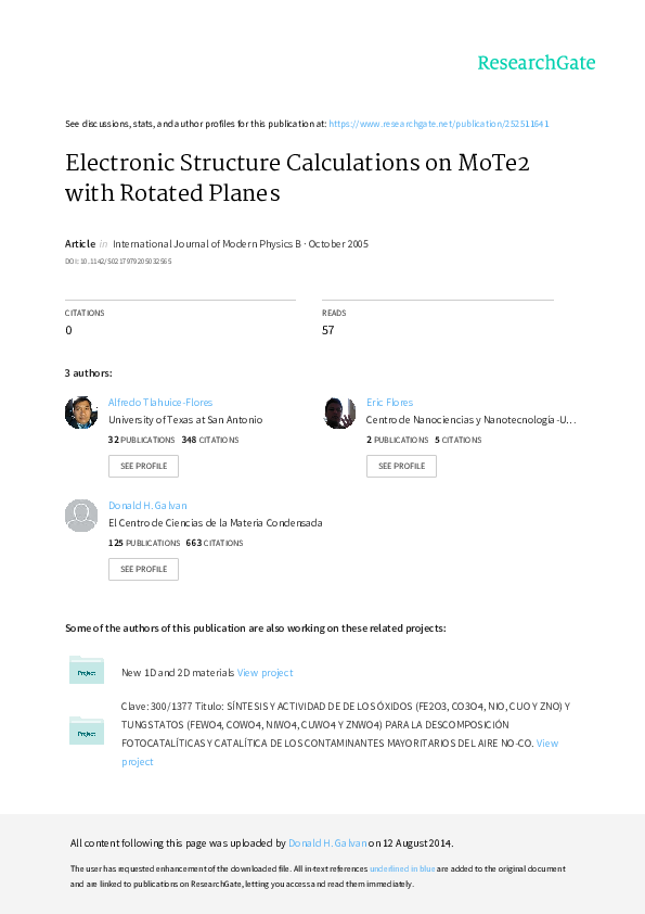 (PDF) ELECTRONIC STRUCTURE CALCULATIONS ON MoTe 2 WITH ROTATED PLANES