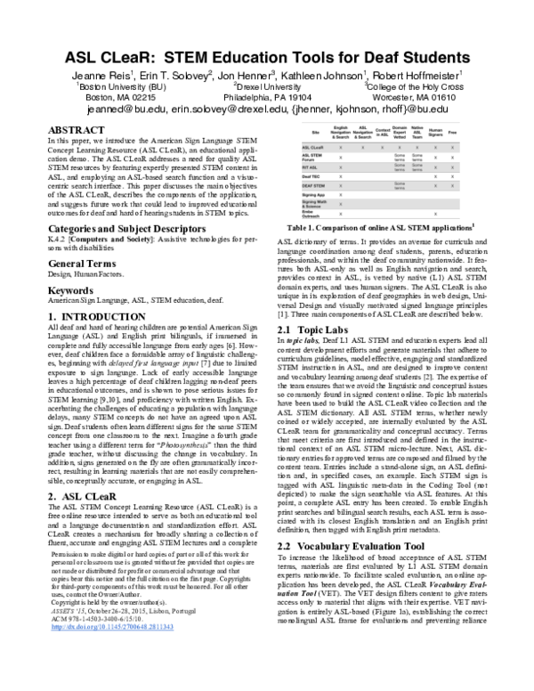 (PDF) ASL CLeaR: STEM Education Tools for Deaf Students