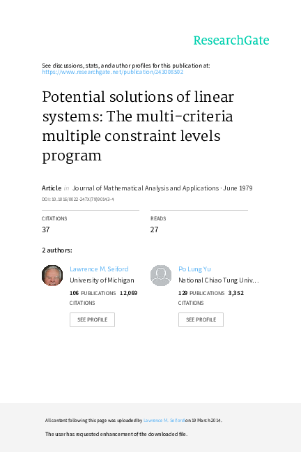 Pdf Potential Solutions Of Linear Systems The Multi Criteria Multiple Constraint Levels