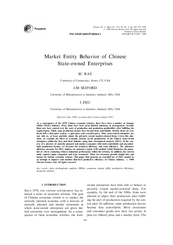 (PDF) Market entity behavior of Chinese state-owned enterprises