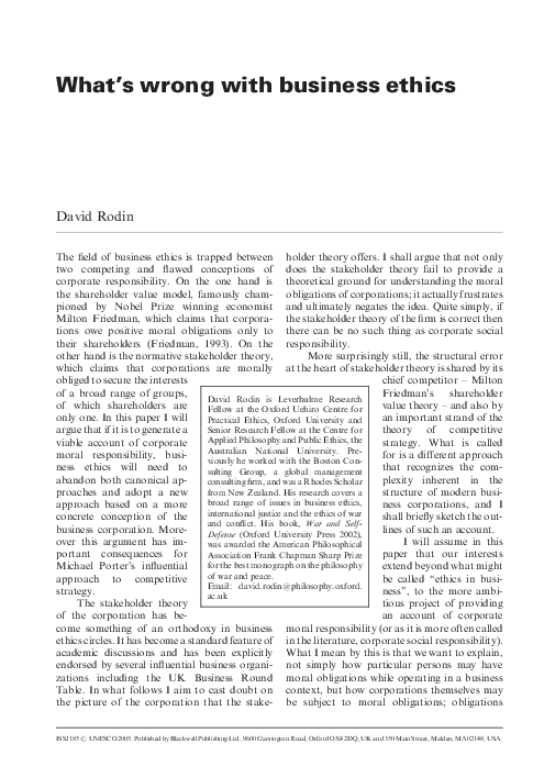 (PDF) What's wrong with business ethics