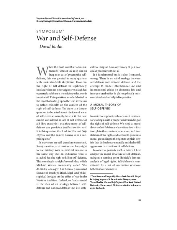 (PDF) War and Self‐Defense