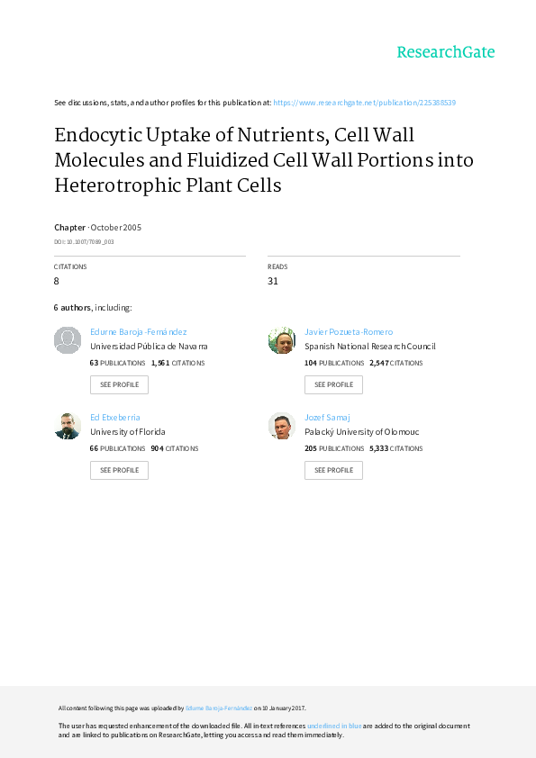 (PDF) Endocytic Uptake of Nutrients, Cell Wall Molecules and Fluidized ...