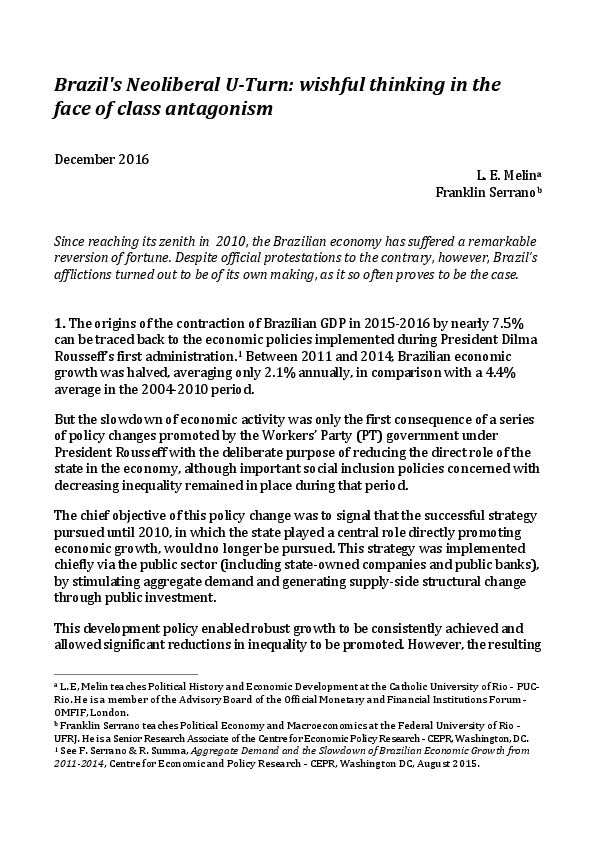 (PDF) Brazil's Neoliberal U-Turn in 2015-16