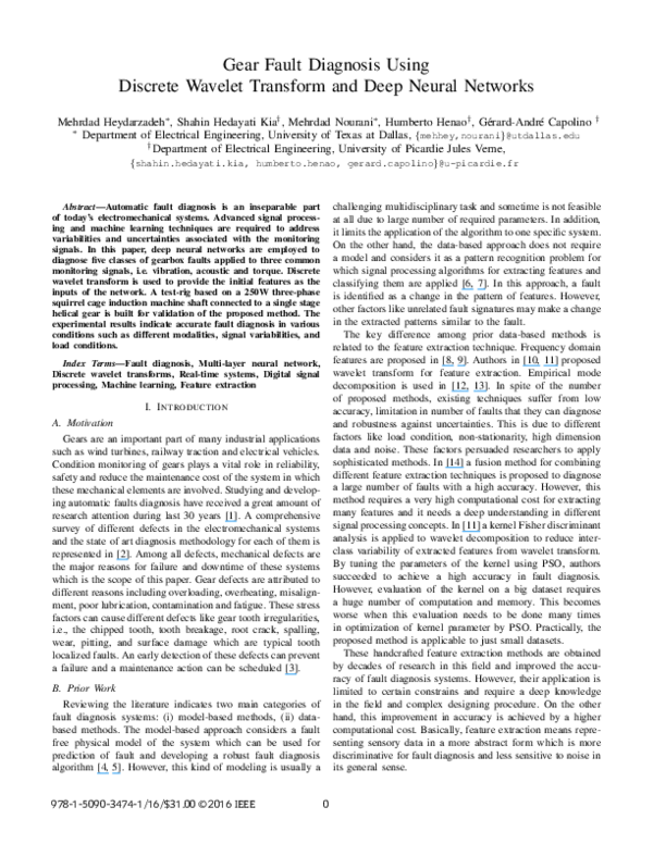Pdf Gear Fault Diagnosis Using Discrete Wavelet Transform And Deep Neural Networks