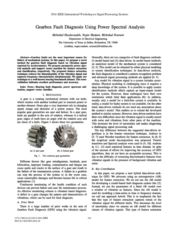 (PDF) Gearbox Fault Diagnosis Using Power Spectral Analysis