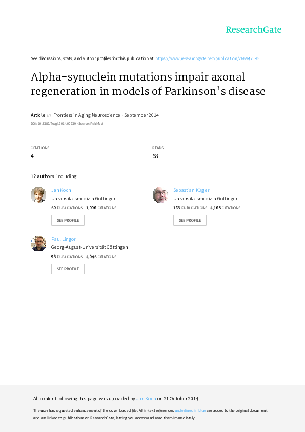 (PDF) Alpha-synuclein mutations impair axonal regeneration in models of ...