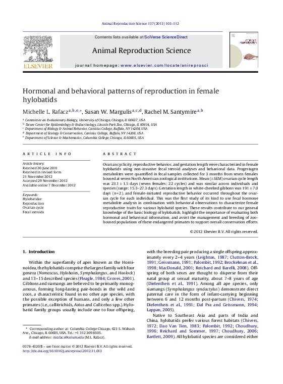 (PDF) Hormonal and behavioral patterns of reproduction in female hylobatids