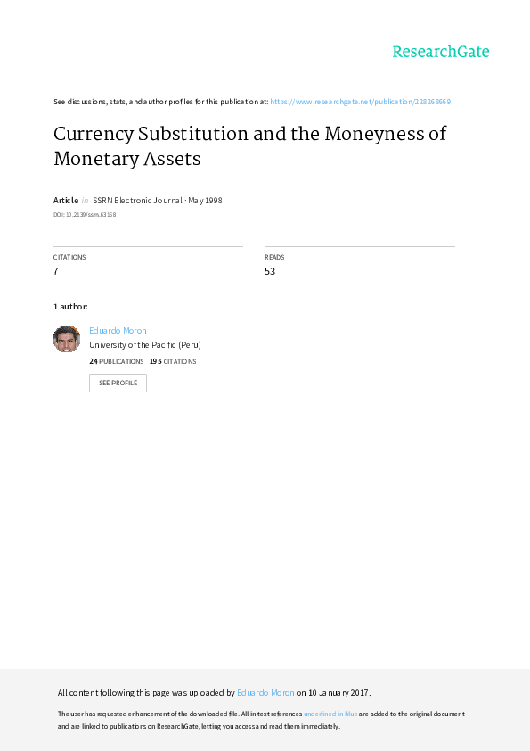(PDF) Currency substitution and the moneyness of monetary assets