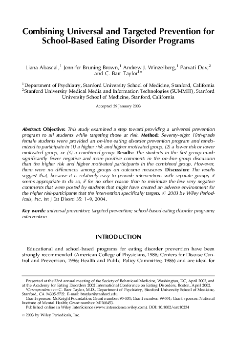 (PDF) Combining Universal and Targeted Prevention for School-Based ...