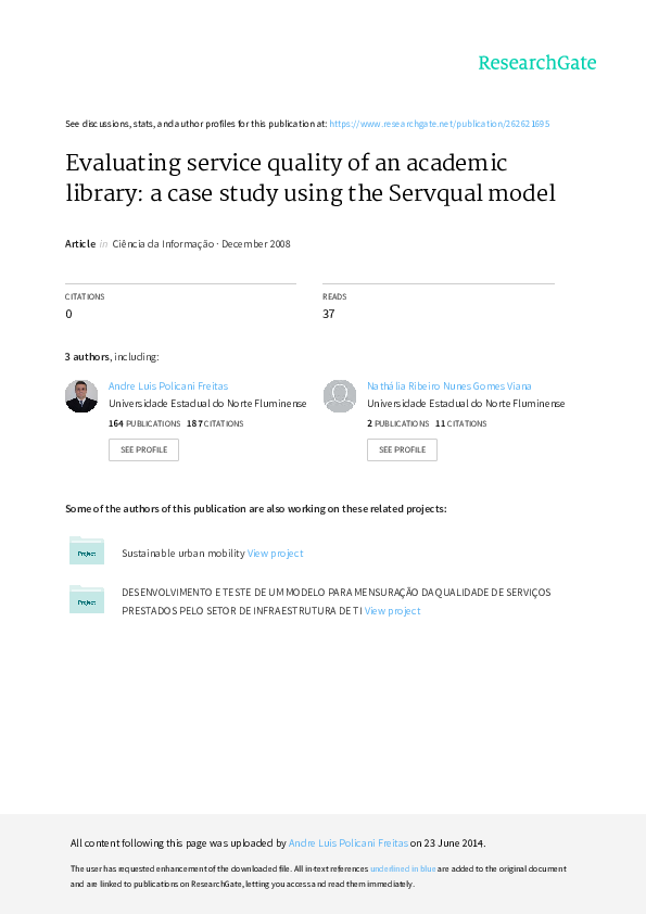 (PDF) Evaluating service quality of an academic library: a case study using the Servqual model