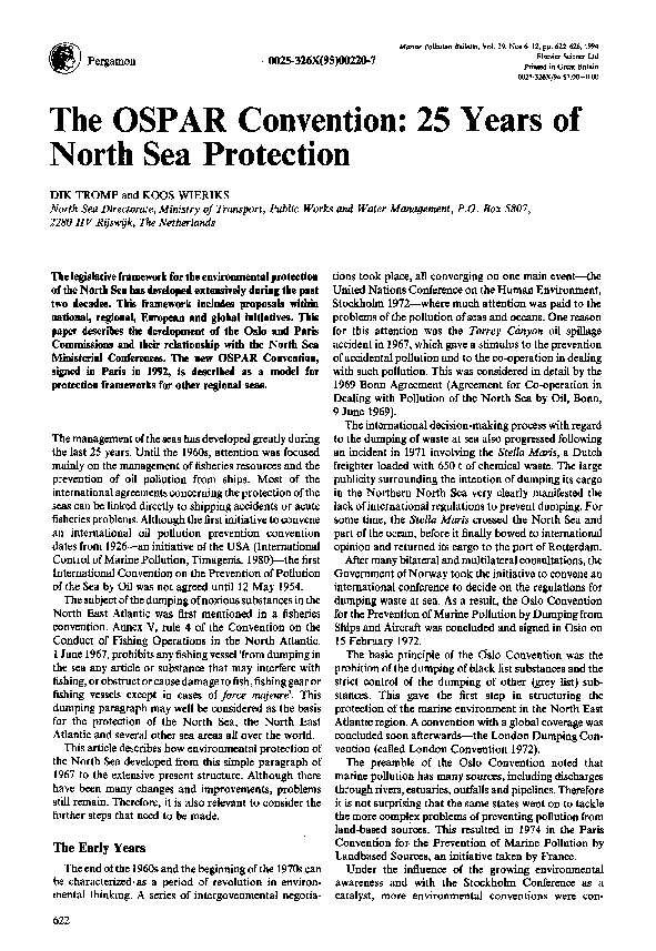 (PDF) The OSPAR Convention: 25 years of North Sea protection