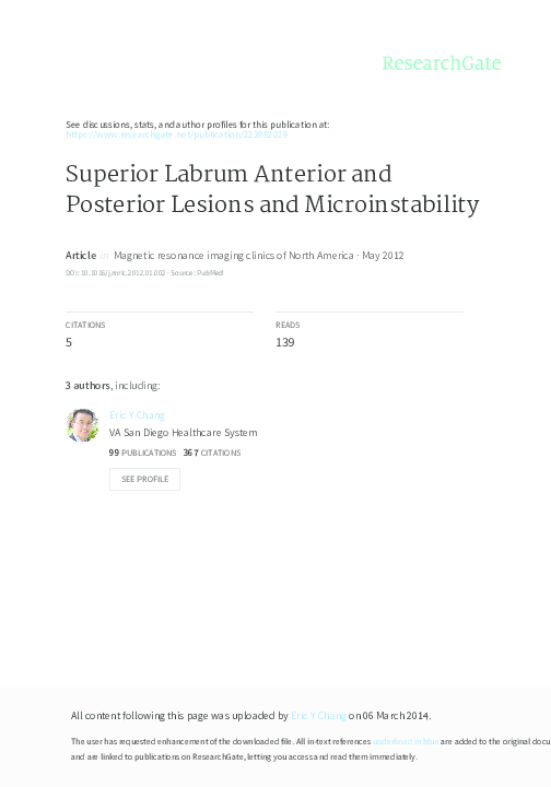 (PDF) Superior Labrum Anterior and Posterior Lesions and Microinstability