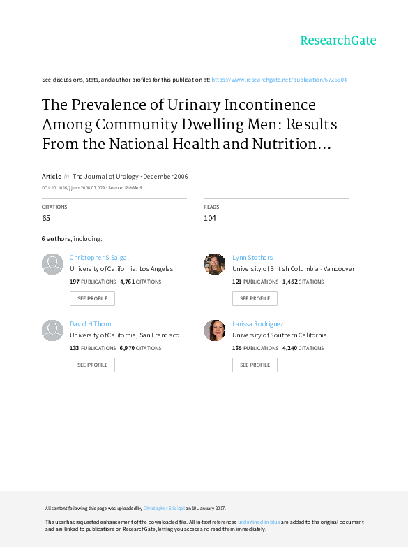 (PDF) The Prevalence of Urinary Incontinence Among Community Dwelling ...