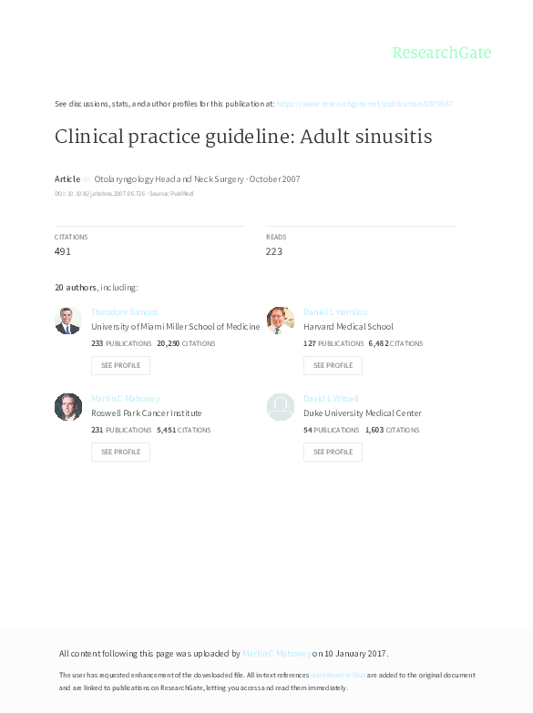 (PDF) Clinical practice guideline: Adult sinusitis | David Witsell ...