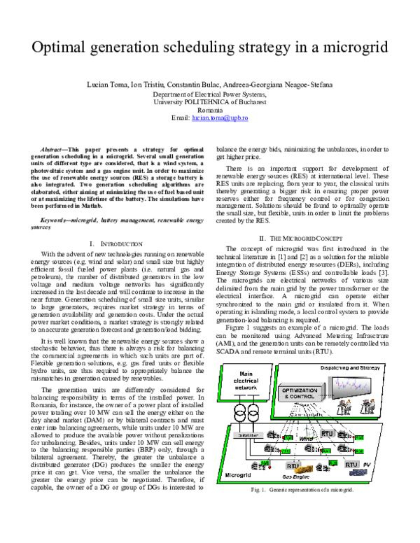 Pdf Optimal Generation Scheduling Strategy In A Microgrid Lucian