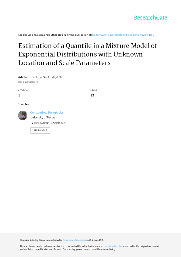 (PDF) Estimation of a Quantile in a Mixture Model of Exponential Distributions with Unknown ...