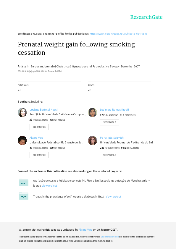 (PDF) Prenatal weight gain following smoking cessation